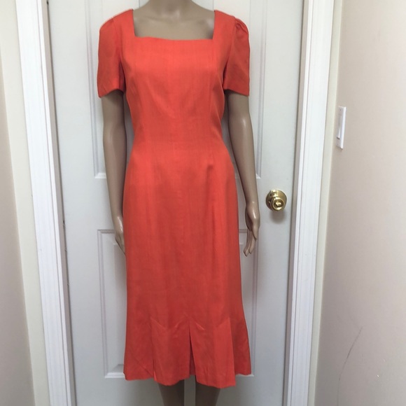 Adele Simpson | Dresses | Vintage Classic 6s 70s Adele Simpson Orange Linen Midi Sheath Dress ...